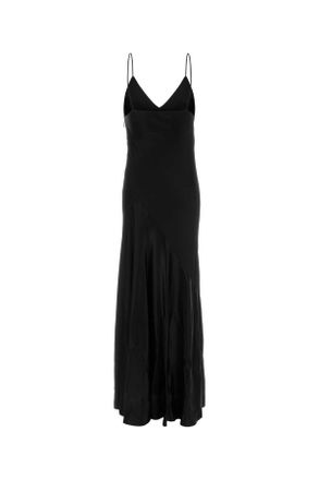 Alberta Ferretti Satin V-Neck Dress - Black