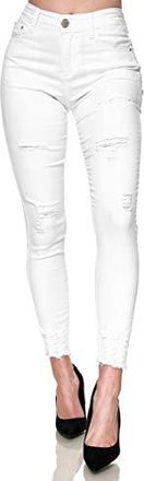 Elara Damen Jeans High Waist Destroyed Chunkyrayan MEL0340 WhiteA-44