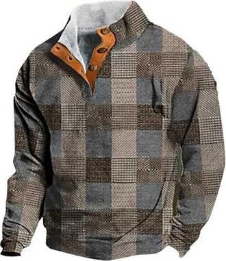 Generic Pull à col rond pour homme - Mode décontractée - Imprimé 3D - Col montant - Bouton - Manches longues - Sweat à capuche décontracté, Jn, 3XL