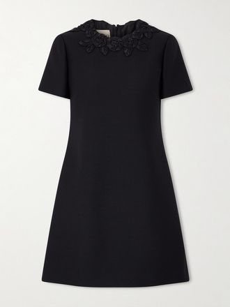 Valentino Garavani Mini-robe En Cr&ecirc;pe De Laine Et De Soie M&eacute;lang&eacute;es &Agrave; Finitions En Satin - Noir
