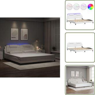 vidaXL The Living Store Bettgestell Viana mit LED ohne Matratze Wei&szlig; 200x200 cm - LED-Leuchten