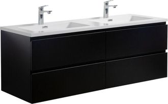 Badplaats Badezimmer Badm&ouml;bel-Set Angela 140cm - Mat Schwarz - Unterschran