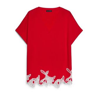 Fiorella Rubino T-Shirt aus Baumwolle mit Blumenstickereien - - Tops - Damen - Rot - XL