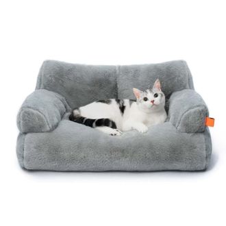 Generic Flauschiges Pl&uuml;sch-Katzensofa, abnehmbar und maschinenwaschbar, Katzenbett, niedliches Katzensofa mit Rutschfester Unterseite f&uuml;r den Innenbereich(Gra