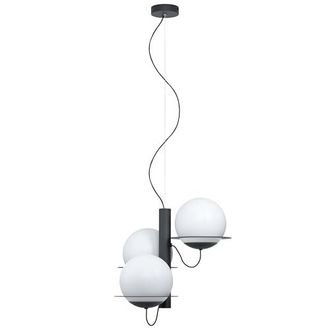 Eglo Pendelleuchte Sabalete, 3 flammige Hängelampe Modern, Hängeleuchte aus Stahl und Glas in Schwarz, Weiß, Opal-Matt, Esstischlampe, Wohnzimmerlampe häng