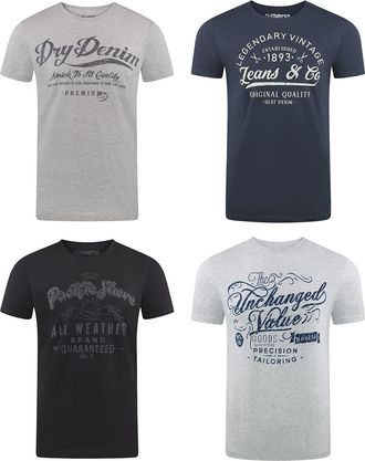 Riverso Herren T-Shirt Rundhals RIVLeon 4er Pack O-Neck Kurzarm Print Tee Shirt 100% Baumwolle Regular Fit Grün Blau Weiß Grau Rot Orange 5XL, Größe:5XL, Farb