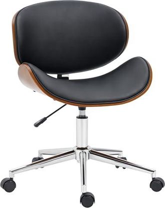 Vinsetto Chaise de Bureau Design Vintage Hauteur r&eacute;glable si&egrave;ge pivotant 360&deg; pi&egrave;tement chrom&eacute; Bois peuplier rev&ecirc;tement synth&eacute;tique 53L x 53P x 77-87H cm Noir
