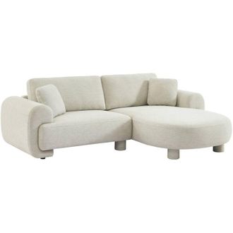 Sweeek 3-Sitzer Ecksofa Recamiere rechts mit Stoffbezug, runde F&uuml;&szlig;e, Stoff, Creme