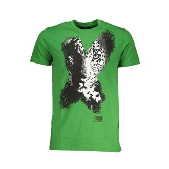 Cavalli Homme, Tops, Vert, Taille: XL T-shirt en coton vert avec logo imprimé