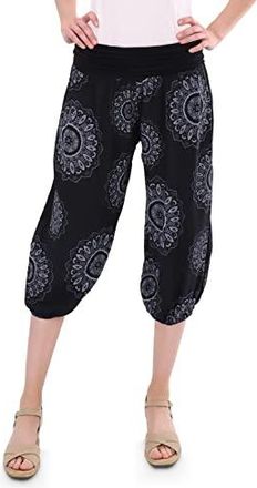 Malito more than fashion Malito - Femmes Pantalons Capri Orient Print en Coton - Taille élastique - Court Pantalon Hippie pour la Plage et Tous Les Jours - Pantalon Sarouel po