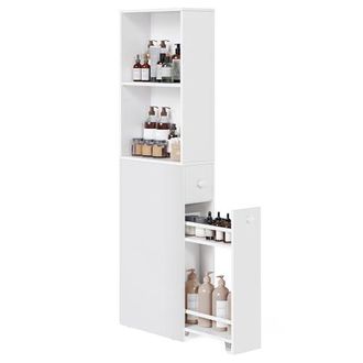 Vasagle Badezimmschrank hoch, Hochschrank, Badschrank schmal, freistehend, mit Schubladen und h&ouml;henverstellbarer Ablage, f&uuml;r kleine R&auml;ume, modern, klassikwei&szlig;
