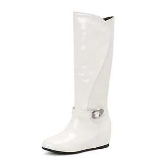 Generic Bottes d&eacute;quitation &agrave; talon compens&eacute; cach&eacute; pour femme - Confortables - Bout rond - Avec boucle, blanc, 38.5 EU