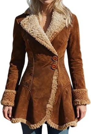 Generic Veste en daim doubl&eacute; Sherpa pour femme 2025 - Tenues tendance dautomne - Coupe ajust&eacute;e - Vestes polaire en similicuir - Manteaux dhiver, marron, XXL