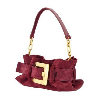 Balmain Womens Suede Shoulder Bag Burgundy Calfskin