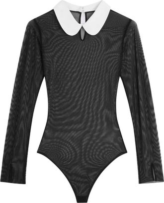 Fiorucci Femme, Tops, Noir, Taille: 44 FR Sheer Tulle Bodysuit