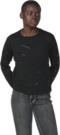 Kor&ouml;shi Pull &agrave; col rond avec d&eacute;tails brillants en zigzag pour femme de couleur noire, de couleur noire, Noir, XS