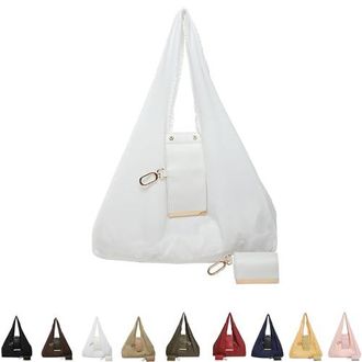 Generic Sac fourre-tout pliable, sac &agrave; main extensible, r&eacute;utilisable, sac de poche compact multifonction, grande capacit&eacute;, blanc, 11