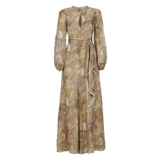Zimmermann Femme, Robes, Multicolore, Taille: 36 FR Rebellion Long Sleeve Silk Sheath Maxi Dress