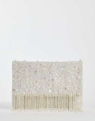 True Decadence Umschlag-Clutch in Wei&szlig; mit Perlenbesatz
