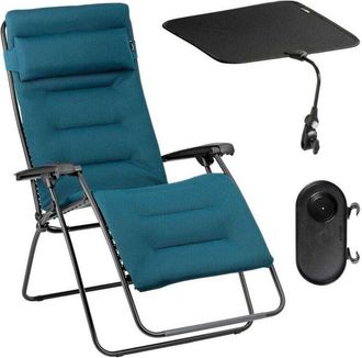 Lafuma Mobilier Ensemble Fauteuil Relax Transat Jardin - Chaise Longue Matelass&eacute; Xl Avec Ombrelle Et Porte-gobelet - Rsx Clip Xl - Aircomfort - Noir Acier - Lafuma
