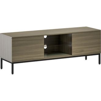 HOMCOM Meuble TV meuble t&eacute;l&eacute; pour t&eacute;l&eacute;viseur jusqu&agrave; 60 pouces avec 2 portes et &eacute;tag&egrave;re en verre r&eacute;glable 140x40x49,5cm gris-Gris