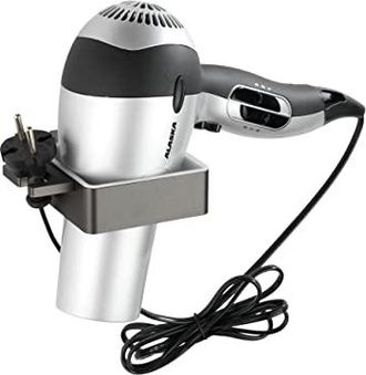 WENKO Haartrocknerhalter Montella, aus rostfreiem Aluminium, zum Ablegen des F&ouml;hns, 12x3x12 cm, Anthrazit