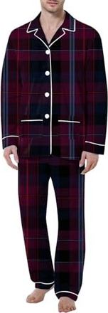 Generic Pyjama en Satin Homme Ensembles De Pyjama Hiver, Taille S-3Xl à Carreaux Boutonné Devant Manches Longues Chaud VêTements De Nuit Hauts Et Bas avec Poc