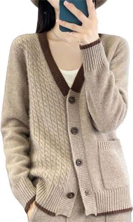 Generic Cardigan dhiver 100 % laine pour femme - Pull &eacute;pais tricot&eacute; &agrave; manches longues - Haut basique d&eacute;contract&eacute;, Yan Rong Camel, Taille XL