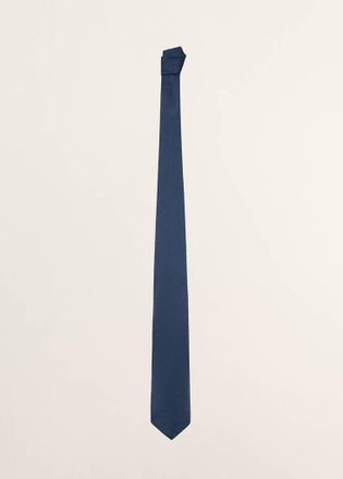 Mango Cravate unie en m&eacute;lange lin et soie bleu marine - Homme - Taille unique - MANGO MAN