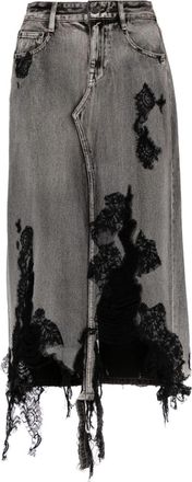 JNBY Langer Jeansrock mit Spitzen-Patchwork - Schwarz