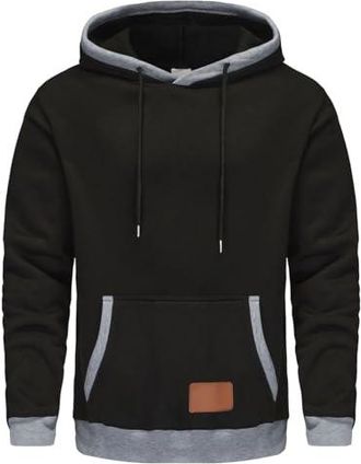 Generic Sweat Shirt Noir pour Homme, en Polaire, à Manches Longues, Capuche et Cordon de Serrage, avec Poches