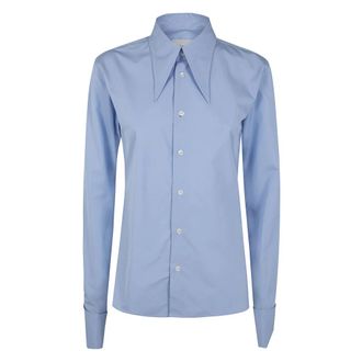 Ami Lang&auml;rmliges- tailliertes Hemd mit spitzem Kragen - - Blouses & Shirts - Damen - Blau - XS