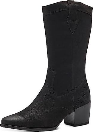 Marco Tozzi Bottes de cowboy pour femme avec talon en cuir synthétique, Noir, 41 EU
