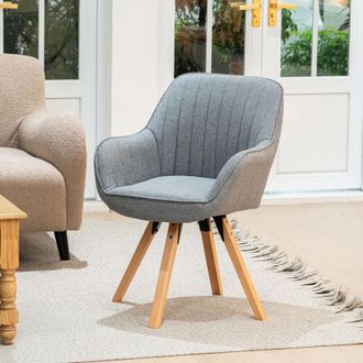 M&S Collection Fauteuil repas pivotant en tissu gris et pieds bois - GRISTA