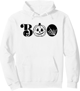 Trendy Apparel Halloween Pumpkin Skull Spider Web Boo Pullover Hoodie