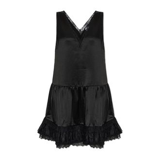 Ganni Satin-Kleid mit Spitzeneins&auml;tzen - - Dresses - Damen - Schwarzk - L