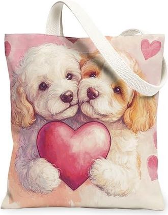 Generic Cavachon Sac fourre-tout en toile pour le shopping Motif chien 33 x 38 cm, sac d&eacute;picerie r&eacute;utilisable pour la Saint-Valentin, pour femme, animal domes