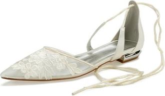 Generic Chaussure Mariage Femmes Bout Pointu Ballerines Plates Mode Chaussures De Mari&eacute;e Dress F&ecirc;te Plates 2Cm,Ivoire,43 EU