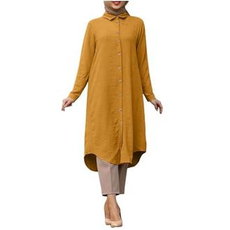 Generic Robe d&eacute;t&eacute; pour femme musulmane Abaya &agrave; manches longues avec boutonni&egrave;re - Robe d&eacute;contract&eacute;e Duba&iuml;, jaune, 3XL
