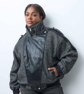 Asos Curve ASOS DESIGN Curve bomber habill&eacute; &agrave; empi&egrave;cements en gris chin&eacute;-Noir