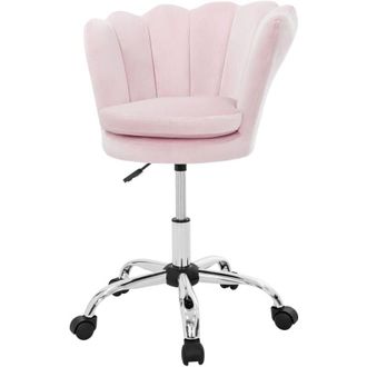 ML Design ML-Design Chaise de Bureau en Velours, Rose Claire, Siège pour Maquillage Coiffeuse, Fauteuil avec Dossier Forme de Coquillage, Pivotante, Réglable