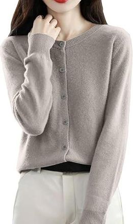 Generic Cardigan classique &agrave; col rond boutonn&eacute; en cachemire pour femme, pull en tricot doux &agrave; manches longues, cardigan d&eacute;contract&eacute; pour femme, caf&eacute;, XXL