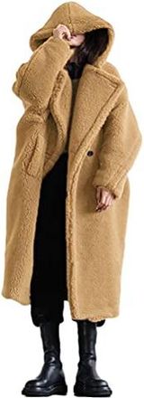 ORANDESIGNE Veste Femme Long Manteau Capuche Laine épais Hiver à Manches Longues Cardigan à Capuche Pardessus Col Revers Classique Manteaux Blouson Parka Outwear 