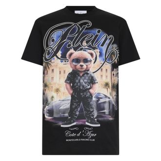 Philipp Plein Homme, Tops, Noir, Taille: XL Round Neck T-Shirt Teddy