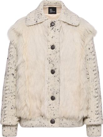 Moncler Moncler Cardigan Matelassé En Laine À Bordure En Shearling, Femme, Blanc, Taille: Xs