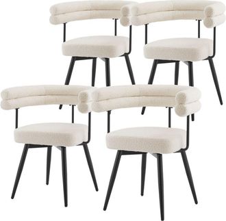 ML Design ML-Design Esszimmerst&uuml;hle drehbar 4er Set Beige in Teddy-Stoff, Wohnzimmerstuhl mit Arm- und R&uuml;ckenlehnen, 360&deg; Drehstuhl, Polsterstuhl mit