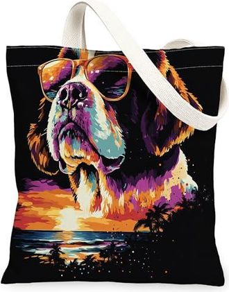 Generic Summer St. Bernard Sac fourre-tout en toile pour faire du shopping 33 x 38,1 cm, sac d&eacute;picerie r&eacute;utilisable pour femme, sac d&eacute;picerie r&eacute;tro pour anima