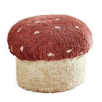 Loberon Hocker Norilie, Verspieltes Pilz-Design, Flauschiger Stoff, Waschbarer Bezug, Sitzgelegenheit, Kinderzimmer, Baumwolle, Polyester, rot/wei&szlig;