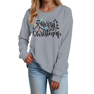 Generic Pull de No&euml;l pour femme avec imprim&eacute; sapin de No&euml;l - Grande taille - Haut &agrave; manches longues - Coupe ample - Doux et confortable - Pull amusant pour fe