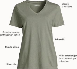 Lands End Supima Kurzarm-Shirt mit V-Ausschnitt, Damen, Gr&ouml;&szlig;e:40-42 regular, Gr&uuml;n, Baumwolle, by Lands End